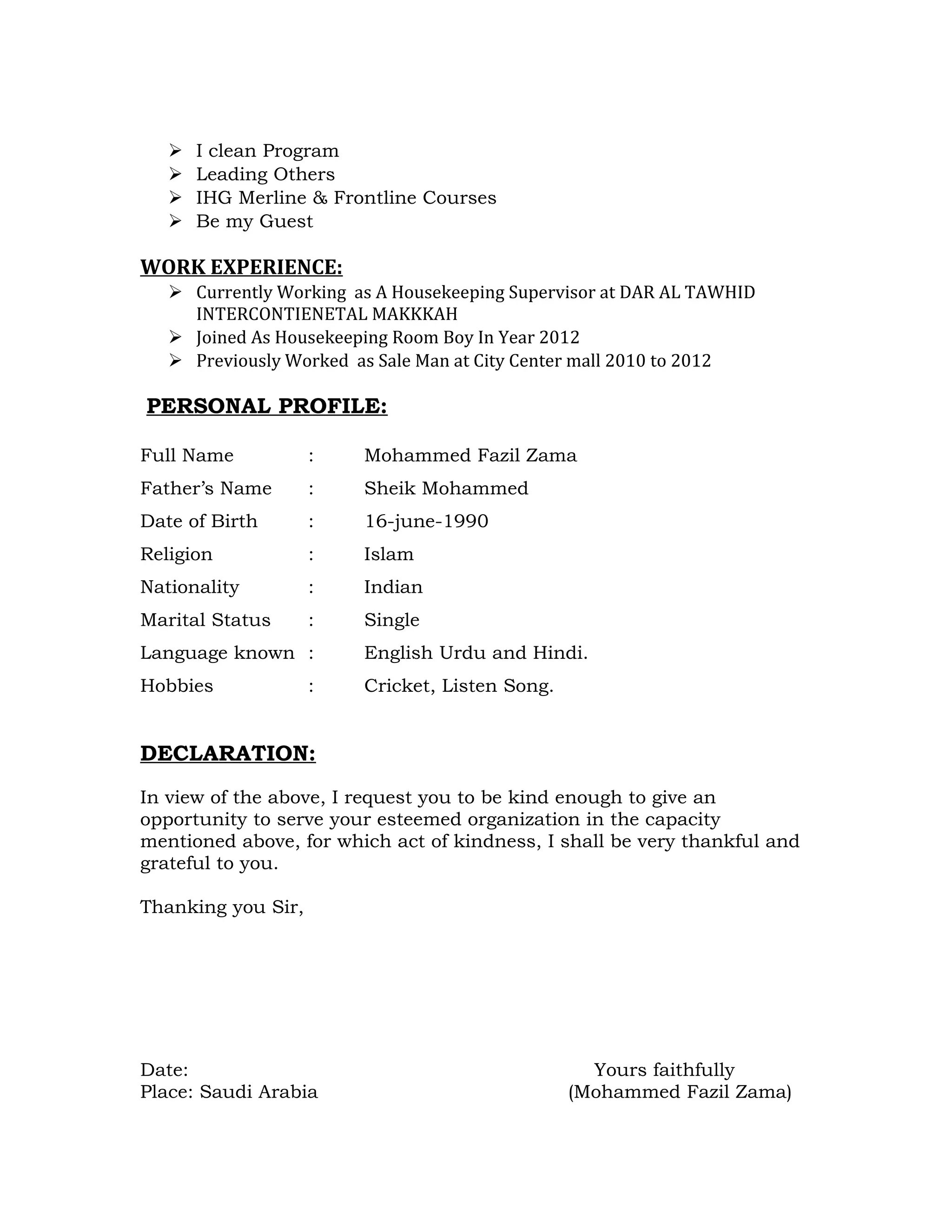 Fazil Zama CV | DOC