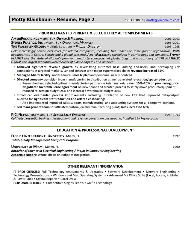 Klainbaum, Motty--Resume--V4 | PDF | Sales | Business