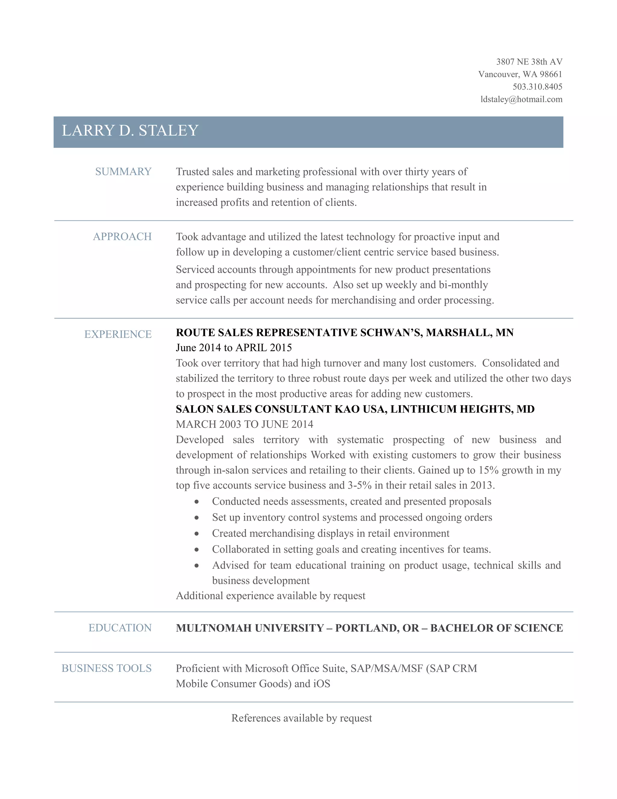 Larry Staley Resume 2015 | DOCX