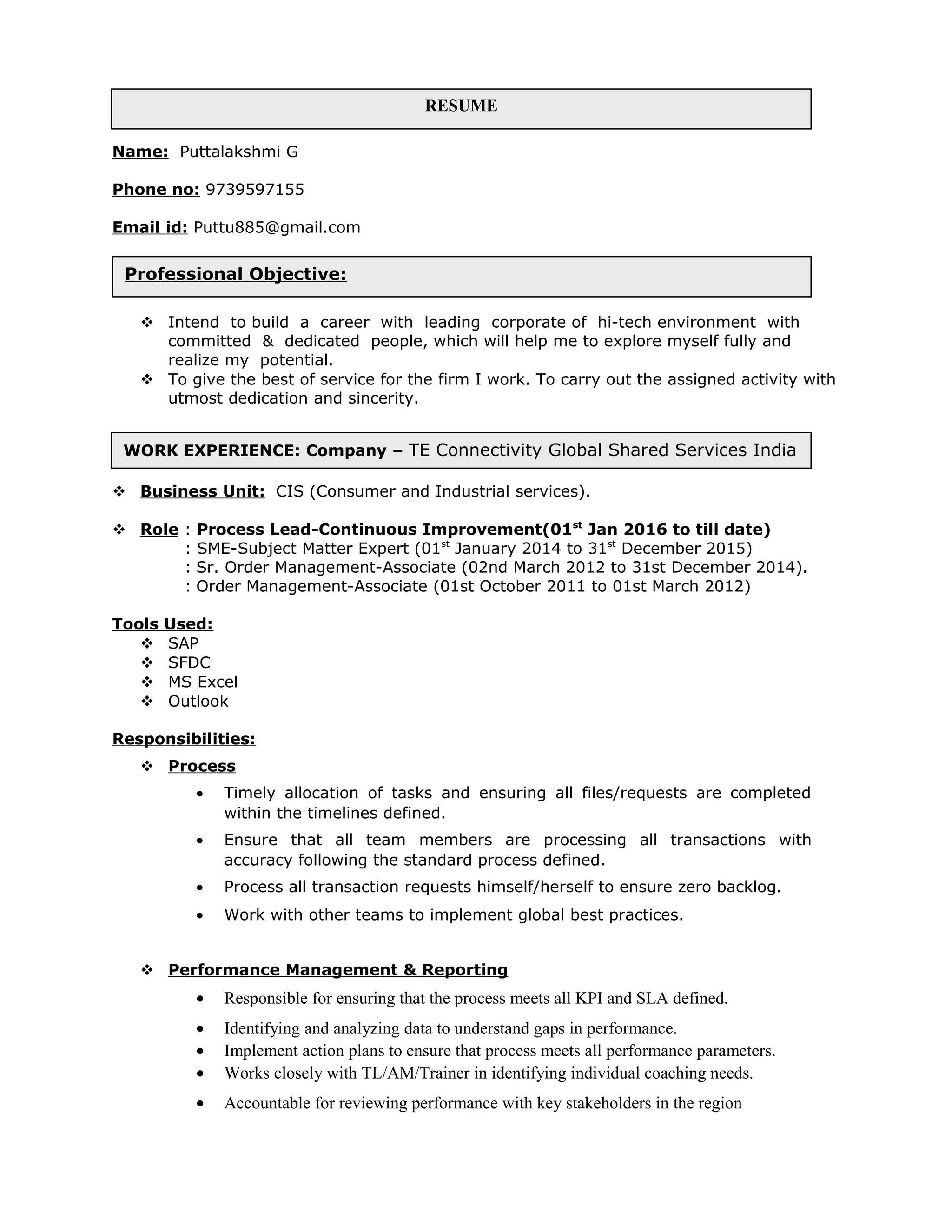 Puttalakshmi- CV | PDF