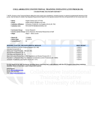 Angela Carlsson CITI Completion Report | PDF