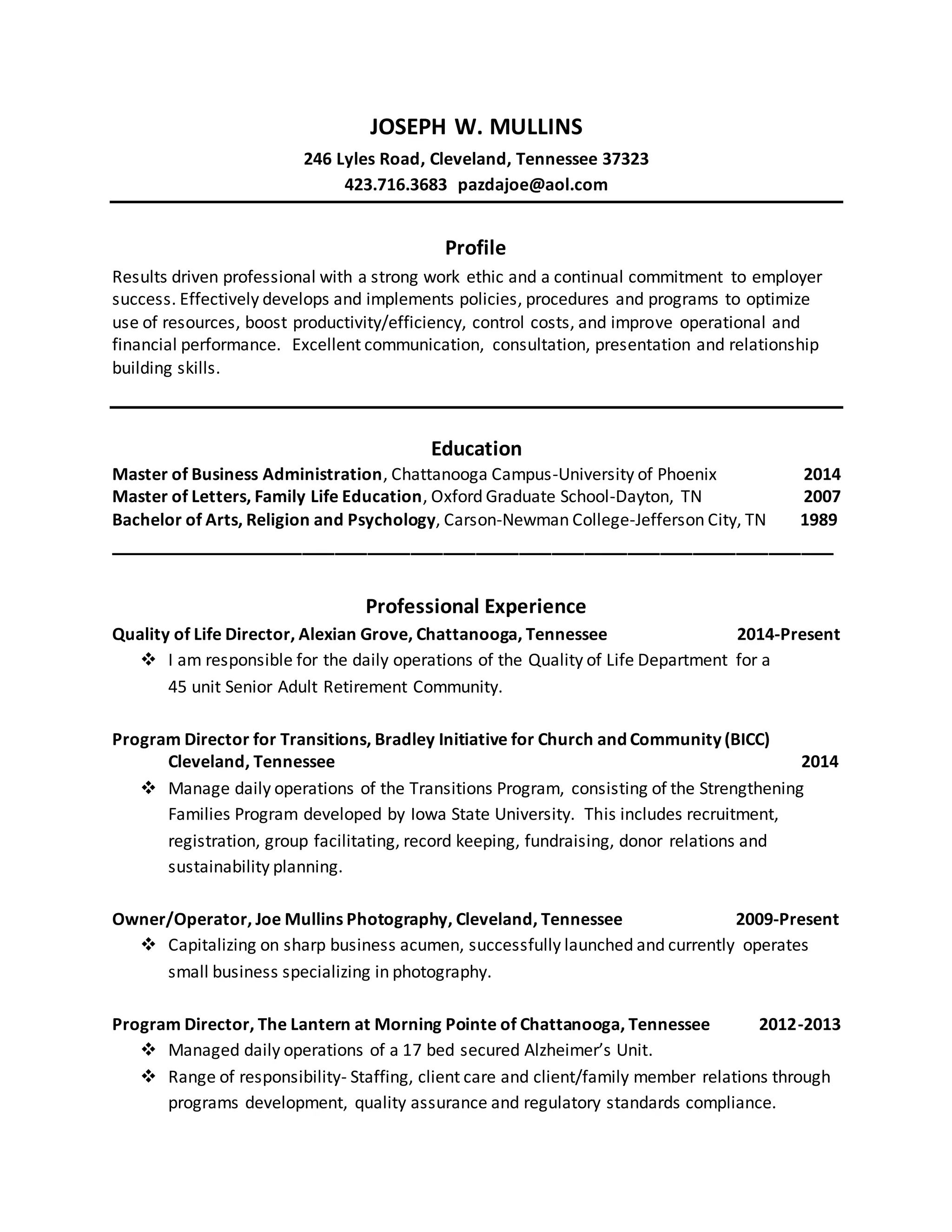 joe mullins professional resume | PDF | Free Download