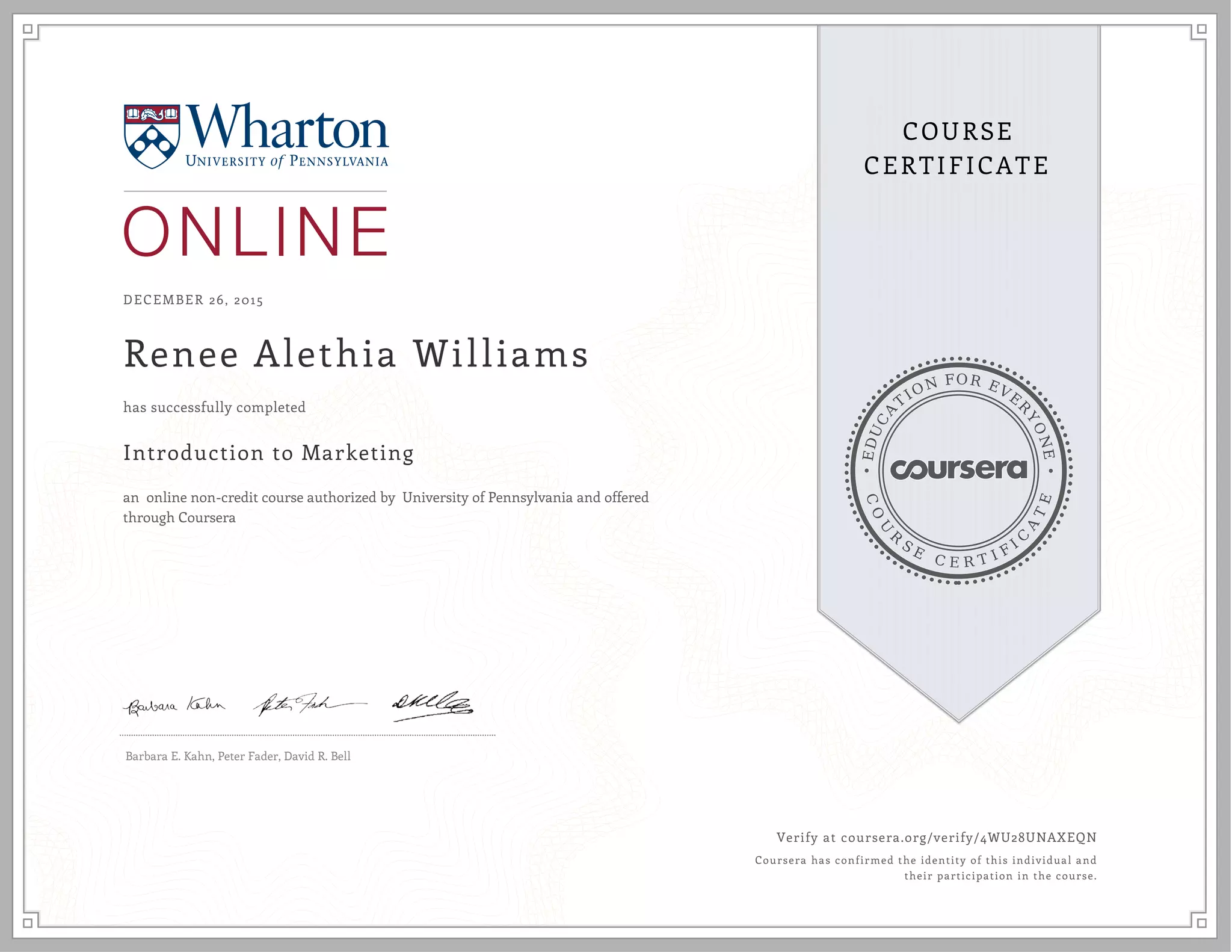 Certificate - Introduction to Marketing | PDF