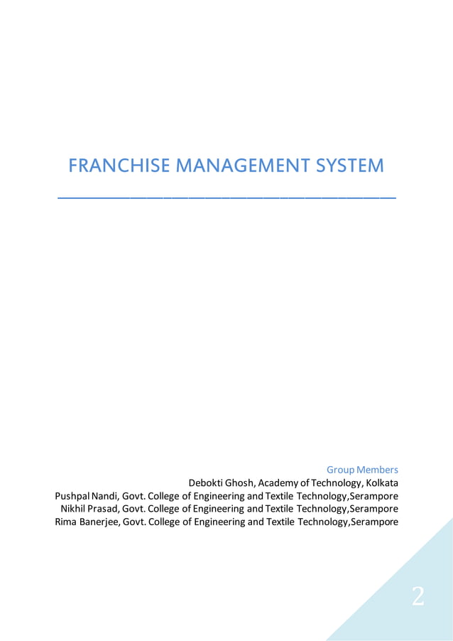 FRANCHISE MANAGEMENT SYSTEM | DOCX | Databases | Computer Software and ...