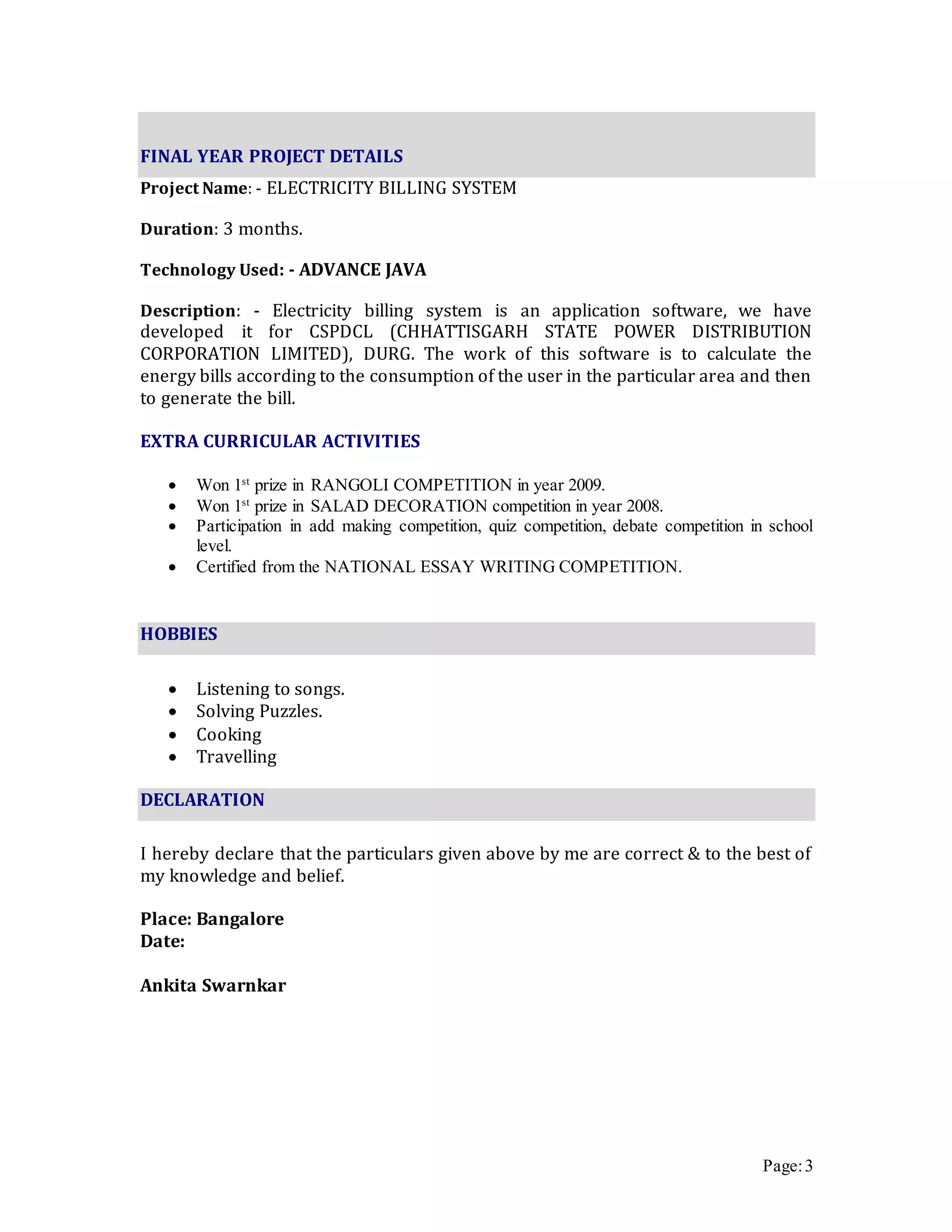 ankita resume main | DOCX | Gas and Electric | Home Utilities