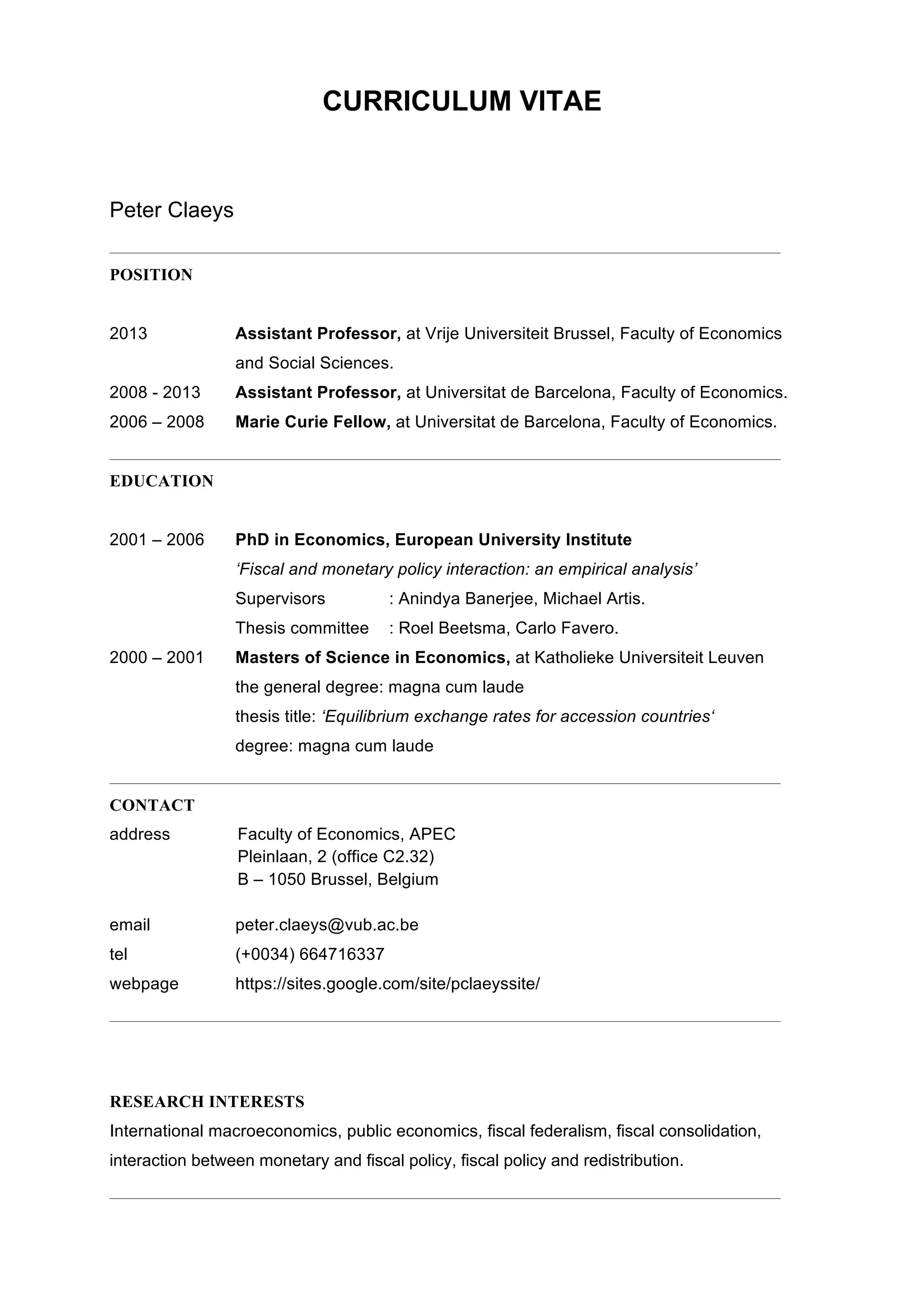Curriculum vitae Peter Claeys | PDF