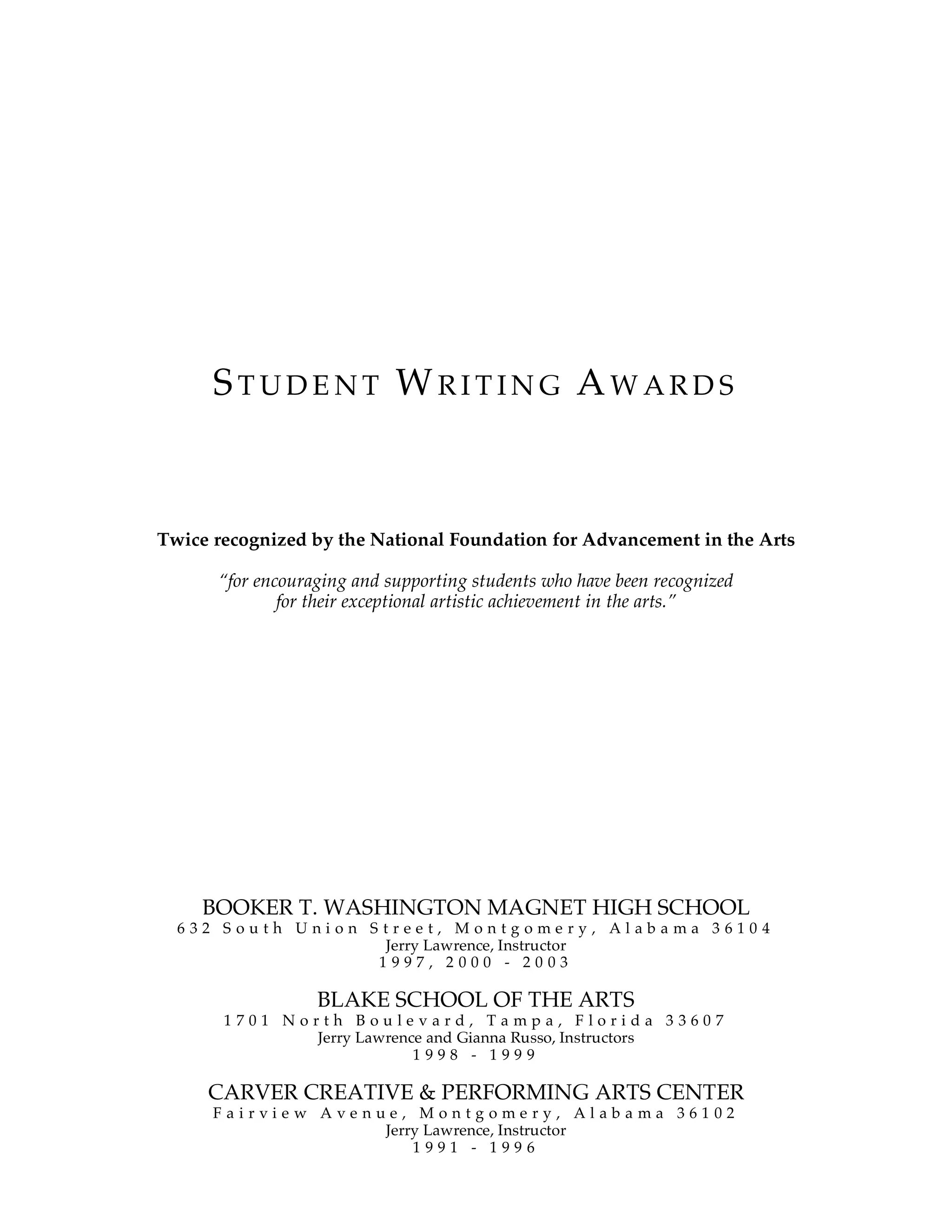 Student Writing Awards | PDF