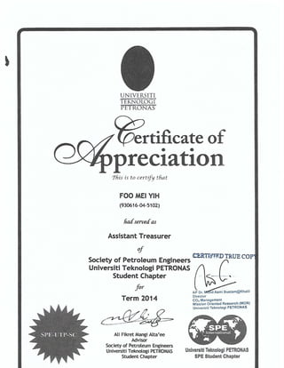 Foo Mei Yih_Cocurriculum certificates | PDF