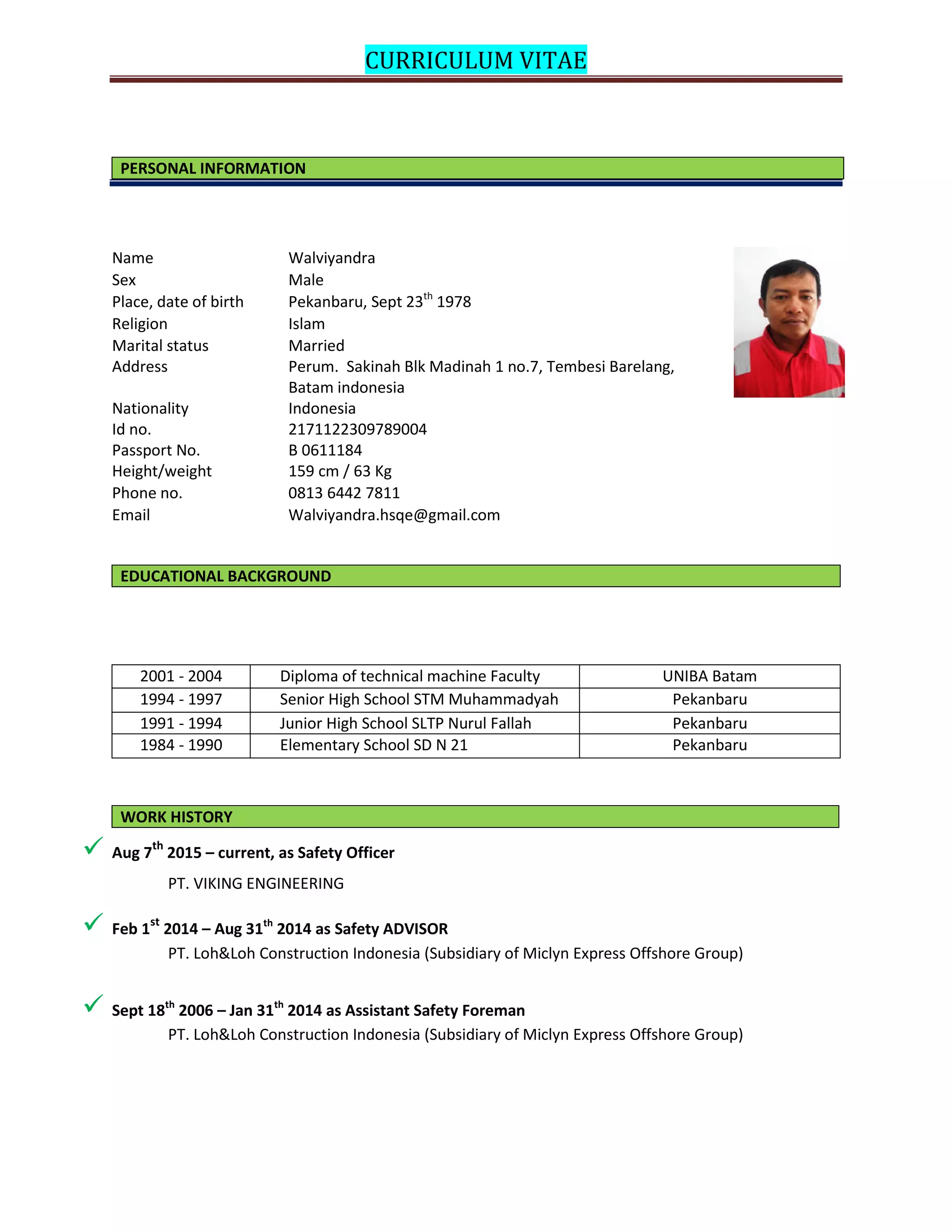CV HSE Walvi yandra 2015 | PDF