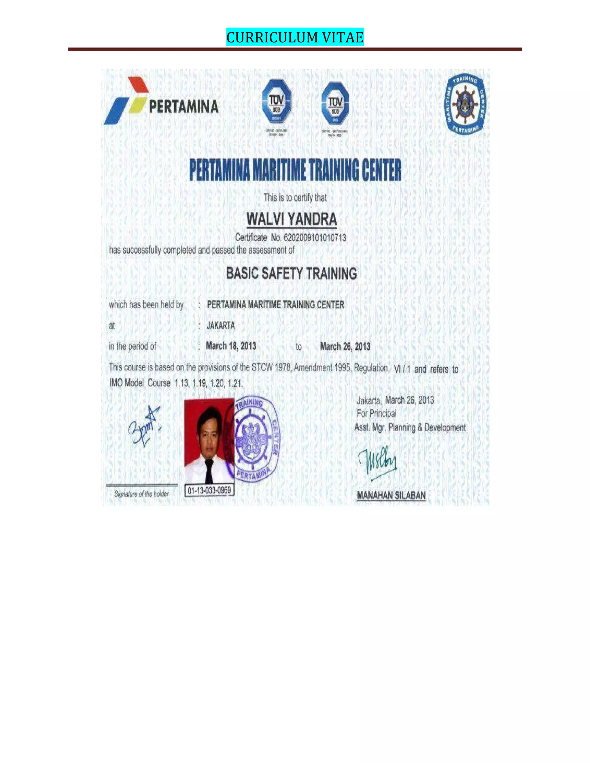 CV HSE Walvi yandra 2015 | PDF