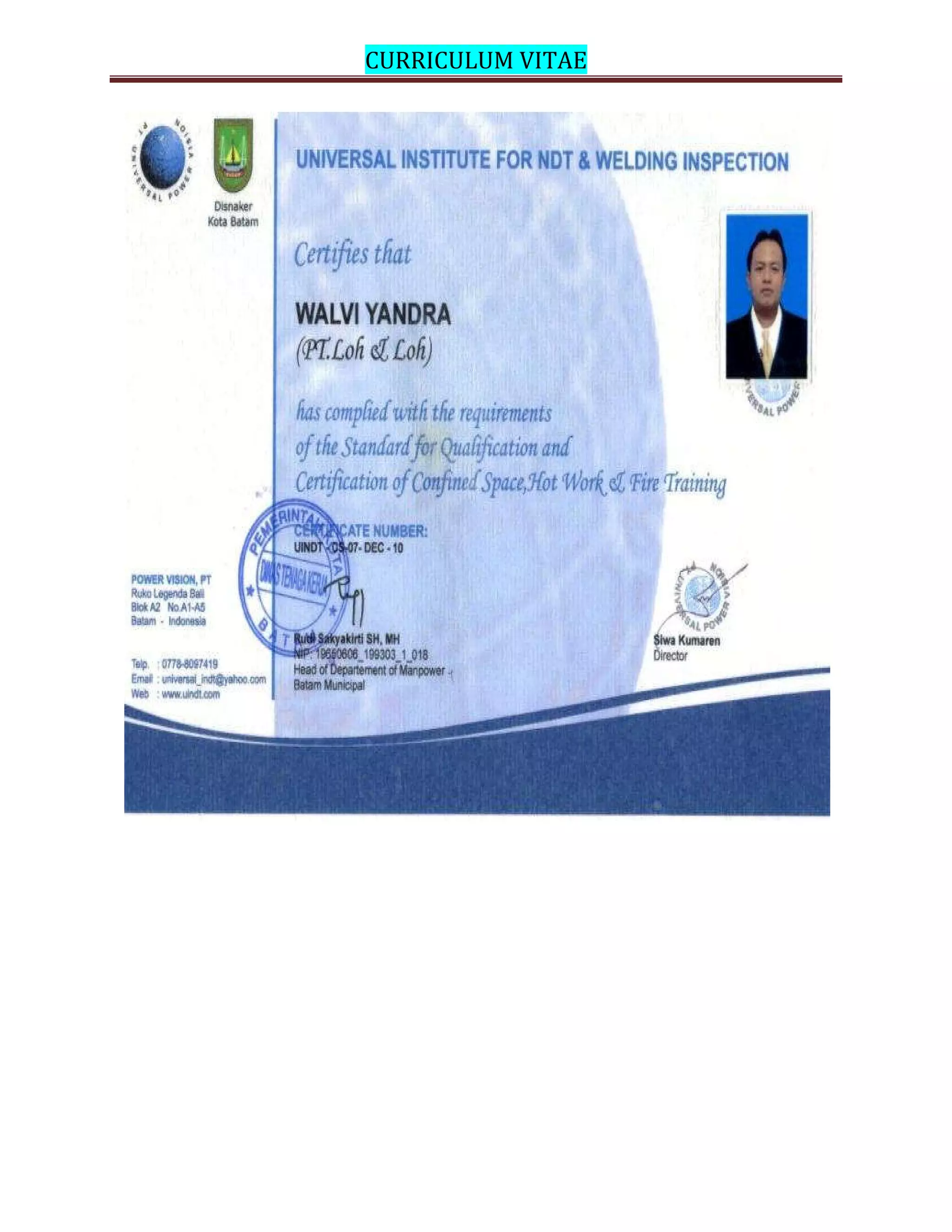 CV HSE Walvi yandra 2015 | PDF