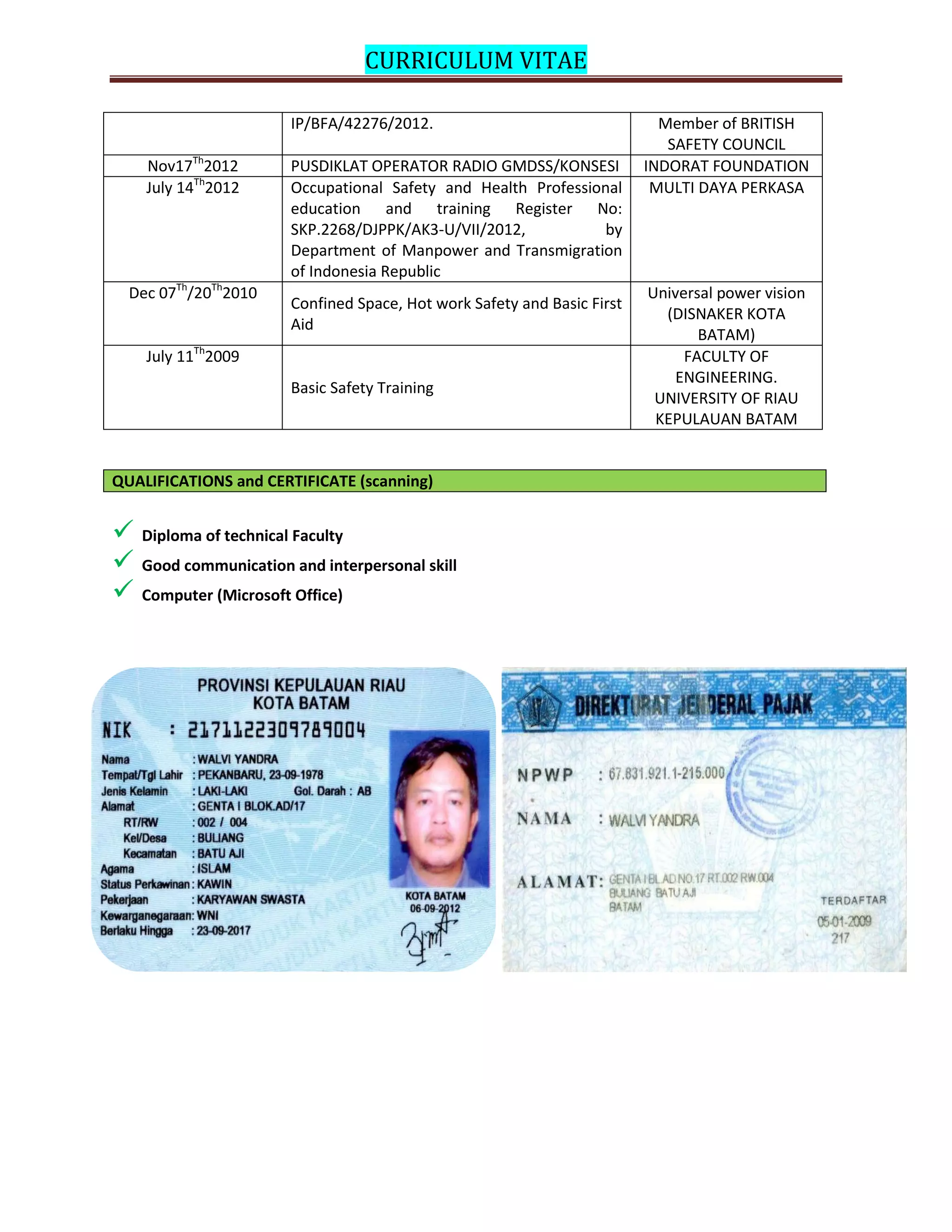 CV HSE Walvi yandra 2015 | PDF