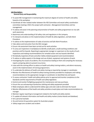 CV HSE Walvi yandra 2015 | PDF