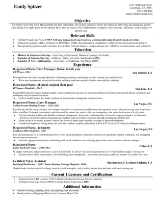 Emily Spitzer CM & CV Resume 2015 | PDF