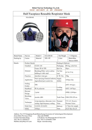 Half Facepiece Reusable Respirator Mask | PDF