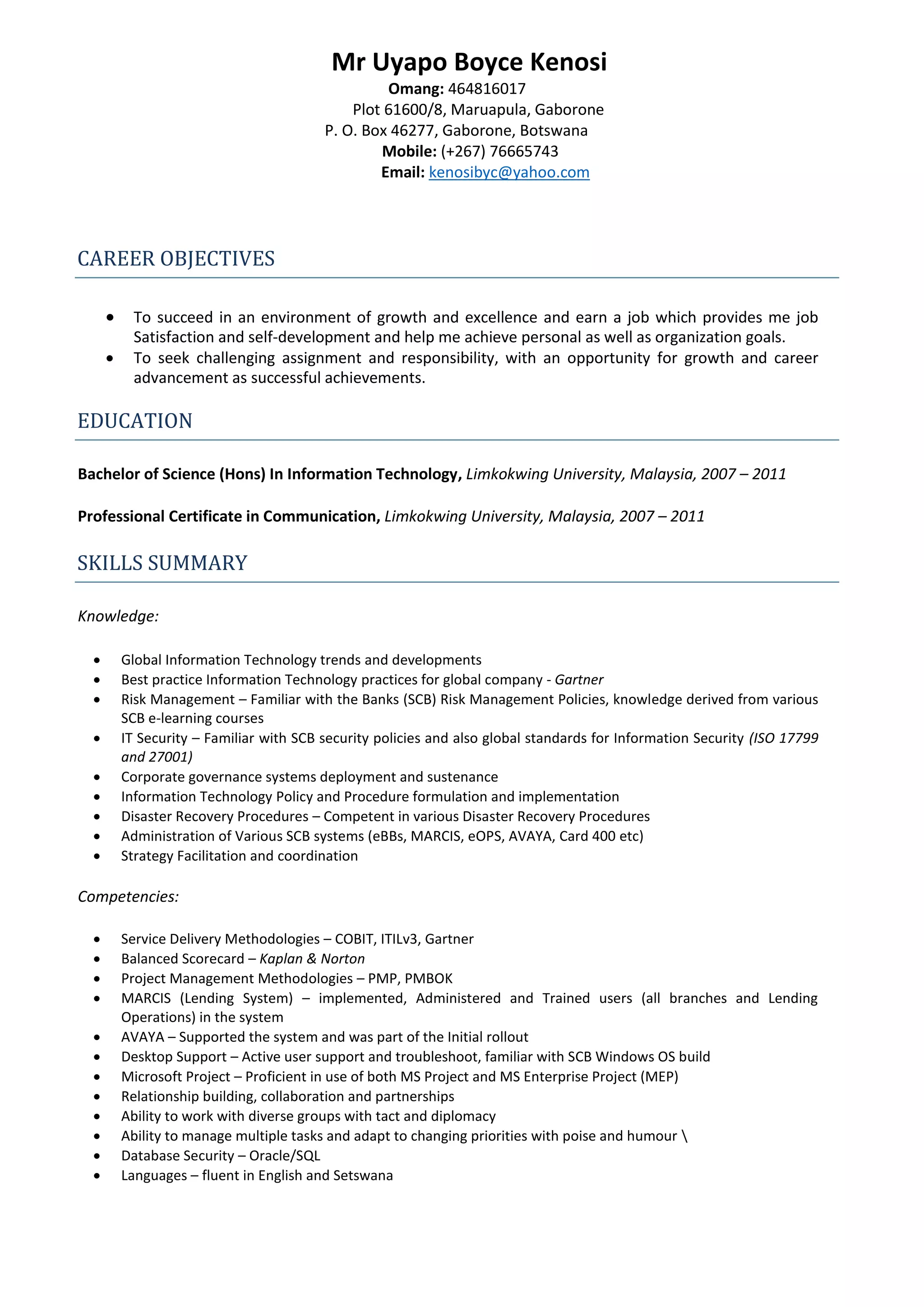 Resume - Uyapo Kenosi | PDF