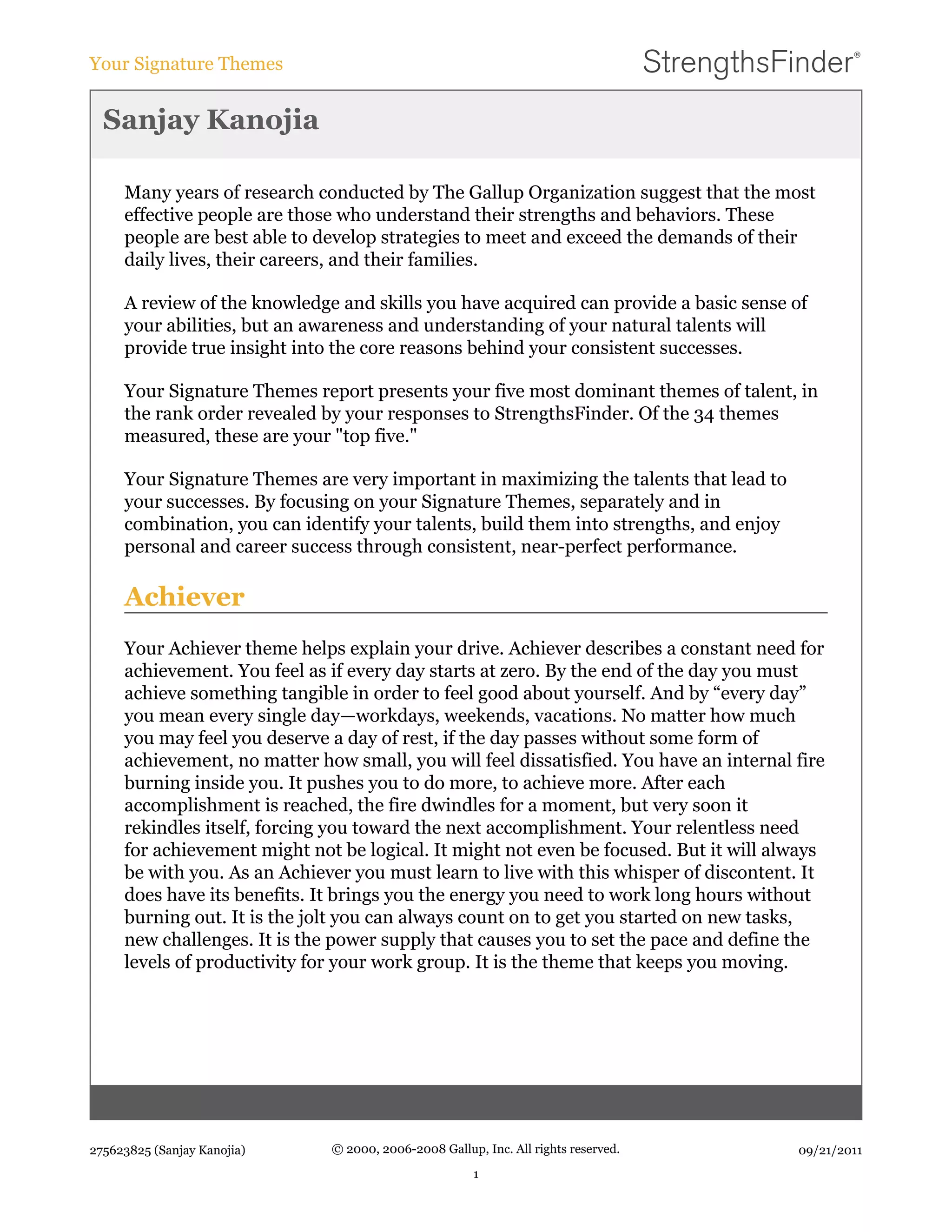 Gallup Strength Finder | PDF