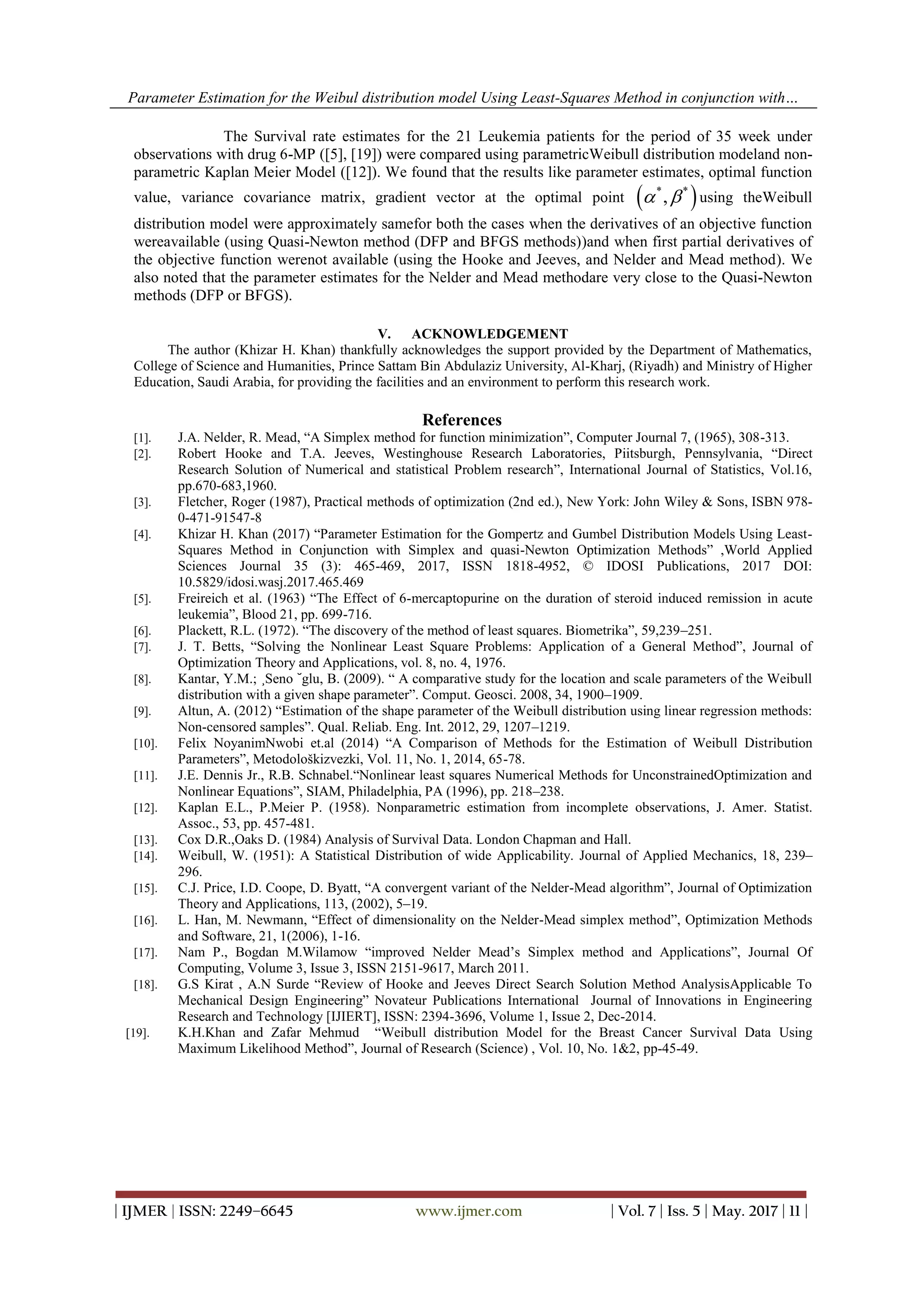 Parameter Estimation For The Weibul Distribution Model Using Least
