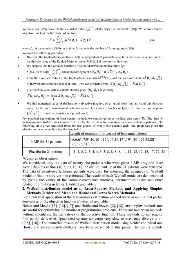 Parameter Estimation For The Weibul Distribution Model Using Least Squares Methodin Conjunction