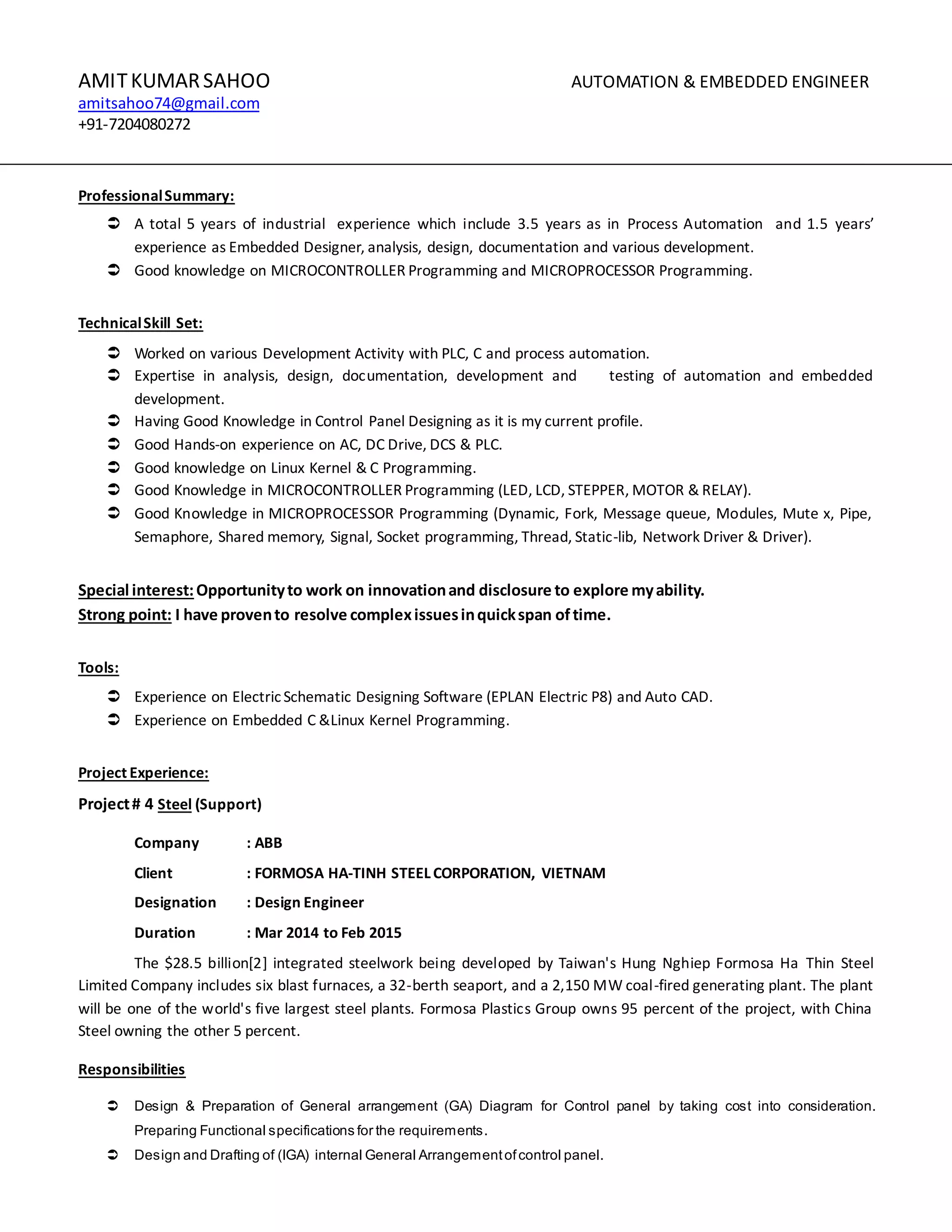 Embedded_&_Automation_Profile-Amit | DOCX | Computing | Technology & Computing