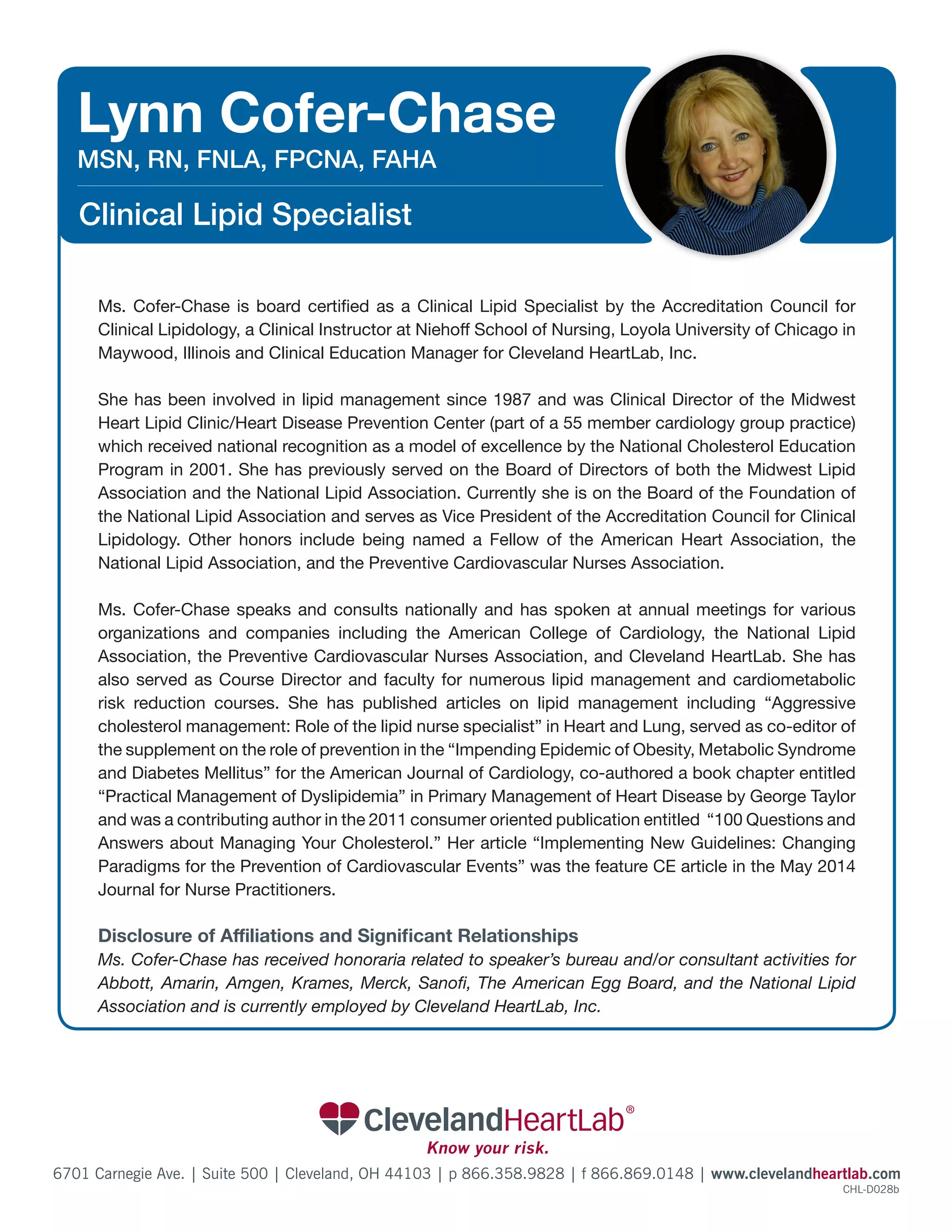 Lynn Cofer-Chase Bio CHL-Oct 2015 | PDF