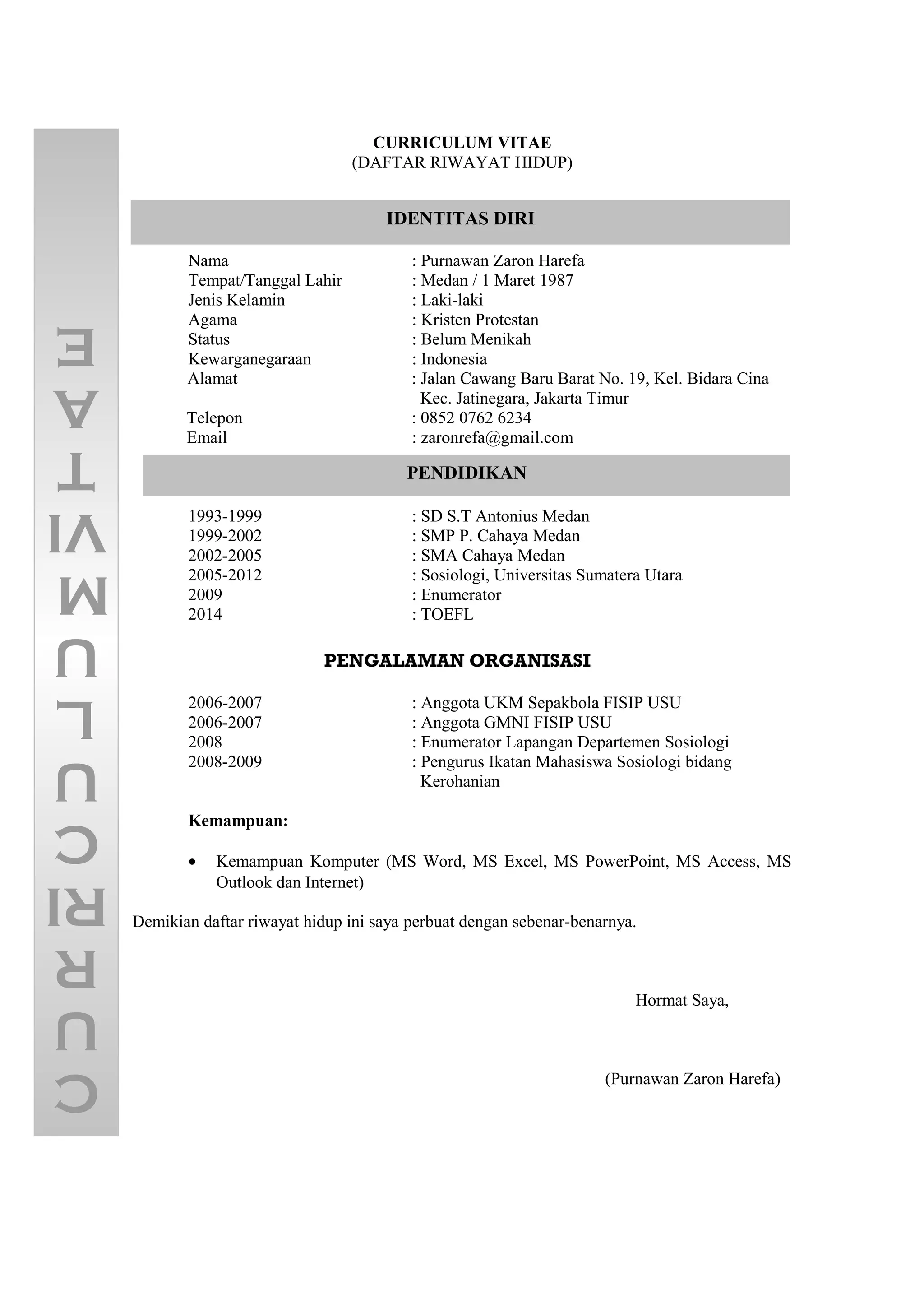 CV - Purnawan Z. Harefa | DOC
