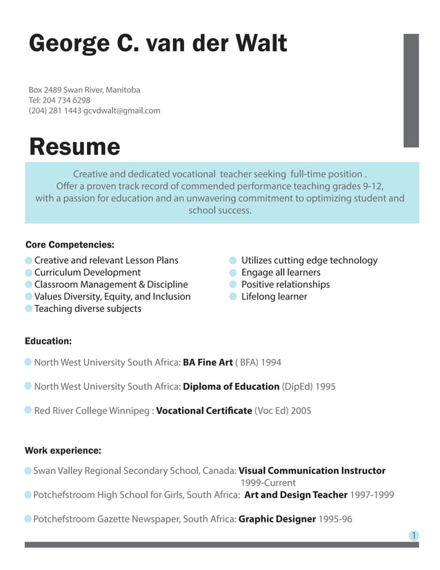George C van der Walt resume | PDF | Arts and Crafts | Hobbies & Interests