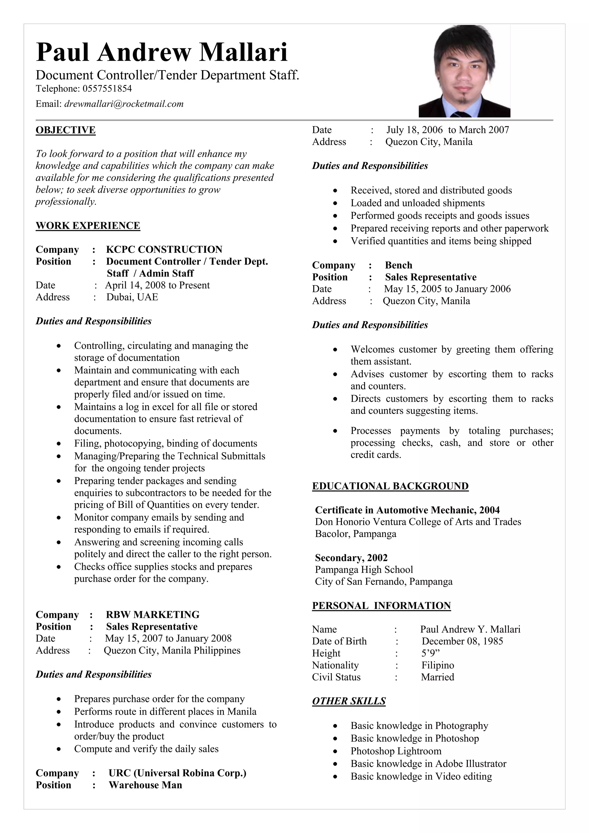 PAUL MALLARI C.V | PDF