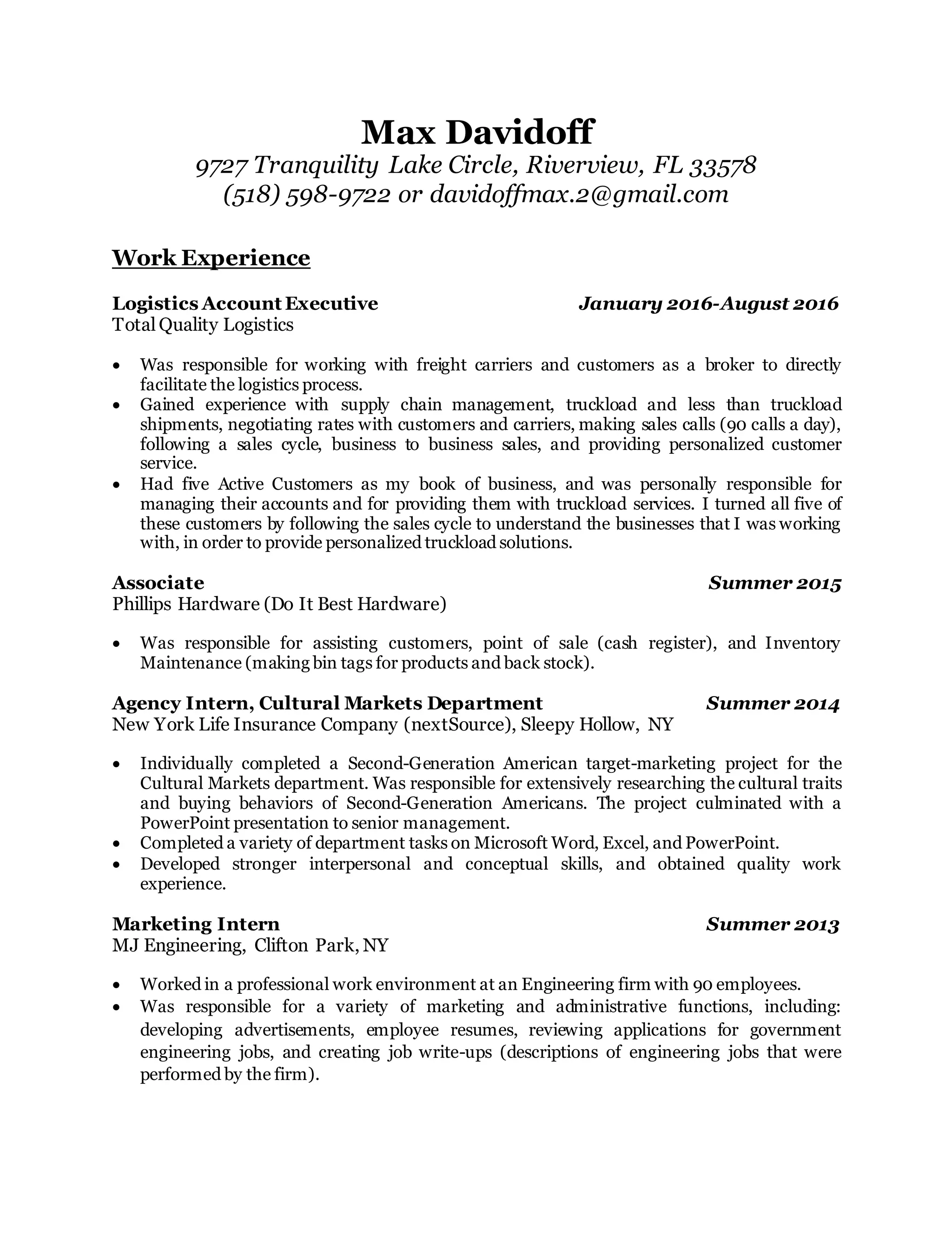 Max Davidoff, Current Resume | DOCX