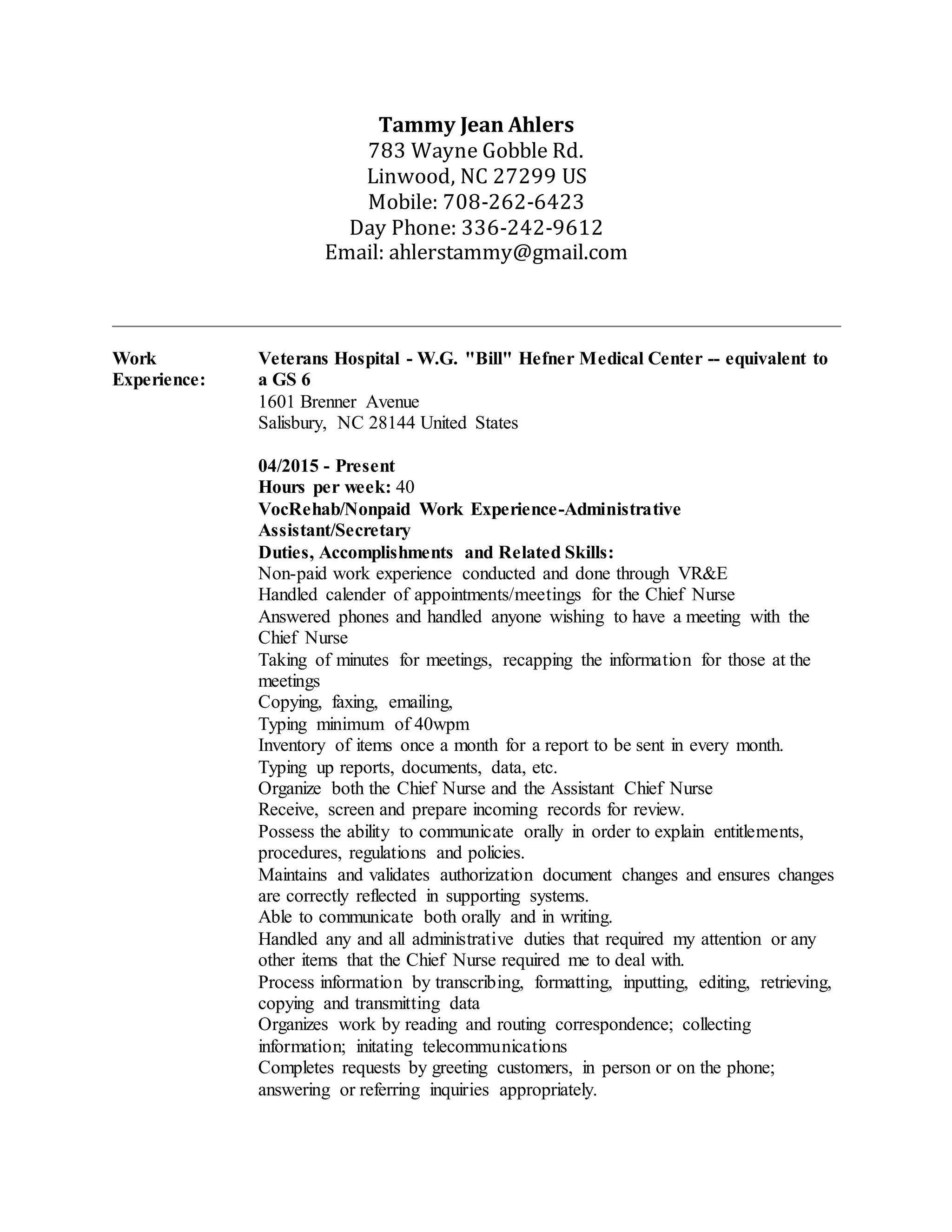 Tammy Jean Ahlers resume updated | DOCX