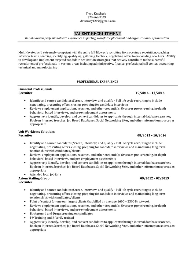 Tracy+Kracheck+updated-Recruiter+Resume 2016 | PDF