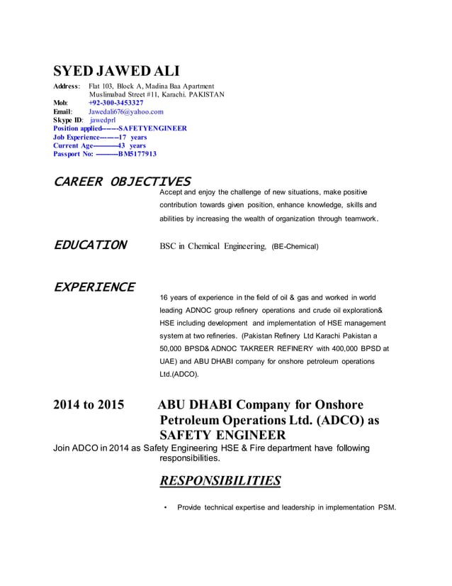 Jawed Ali CV 1.doc April 2016 | PDF