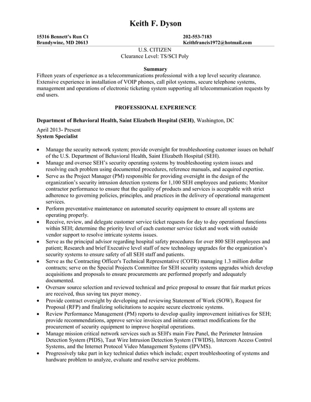 Keith Francis Dyson Resume 8-8-2016 | PDF