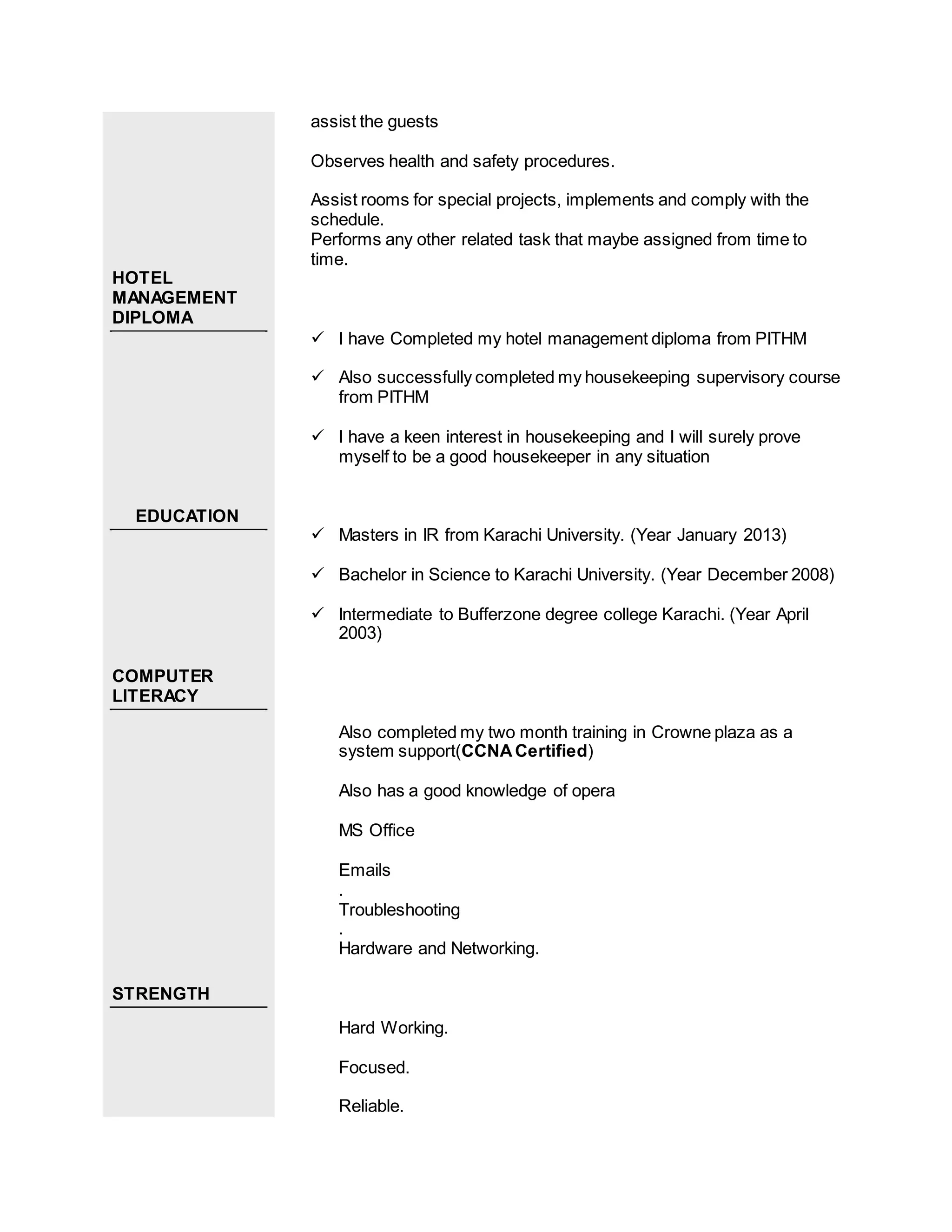 Hotel CV | DOCX