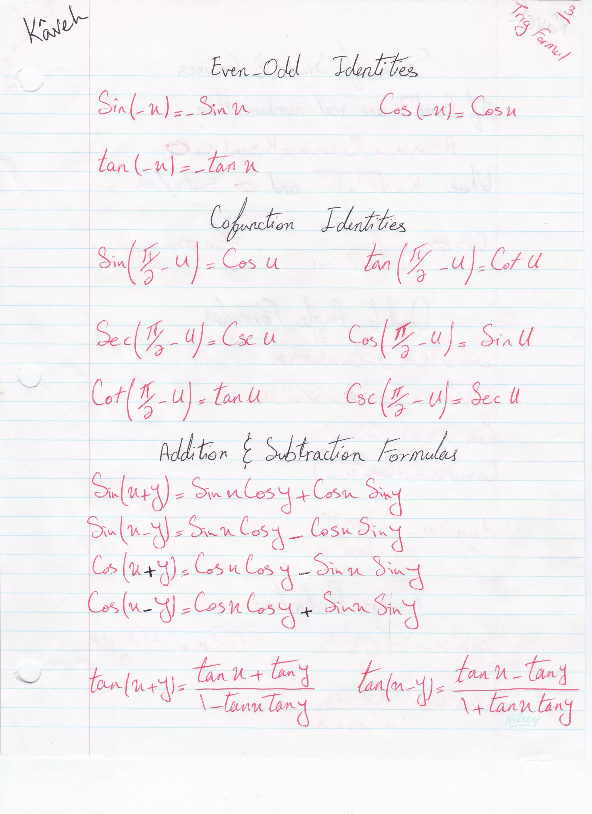 Trig formulas MATH201 | PDF