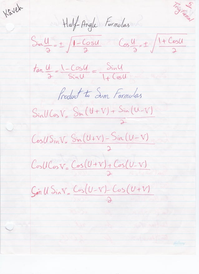Trig formulas MATH201 | PDF