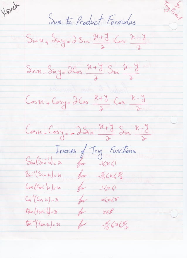 Trig formulas MATH201 | PDF