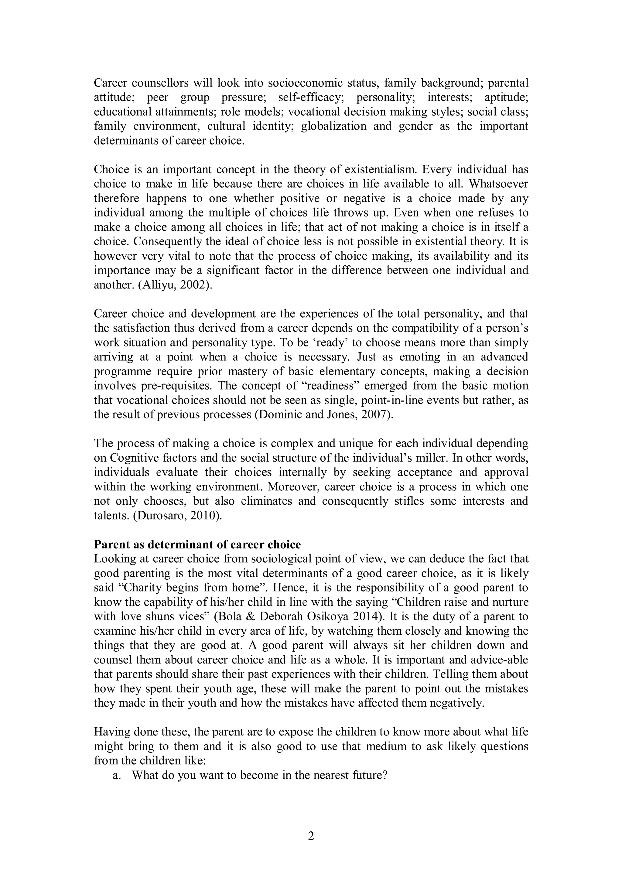 Introduction to Career Choice | PDF