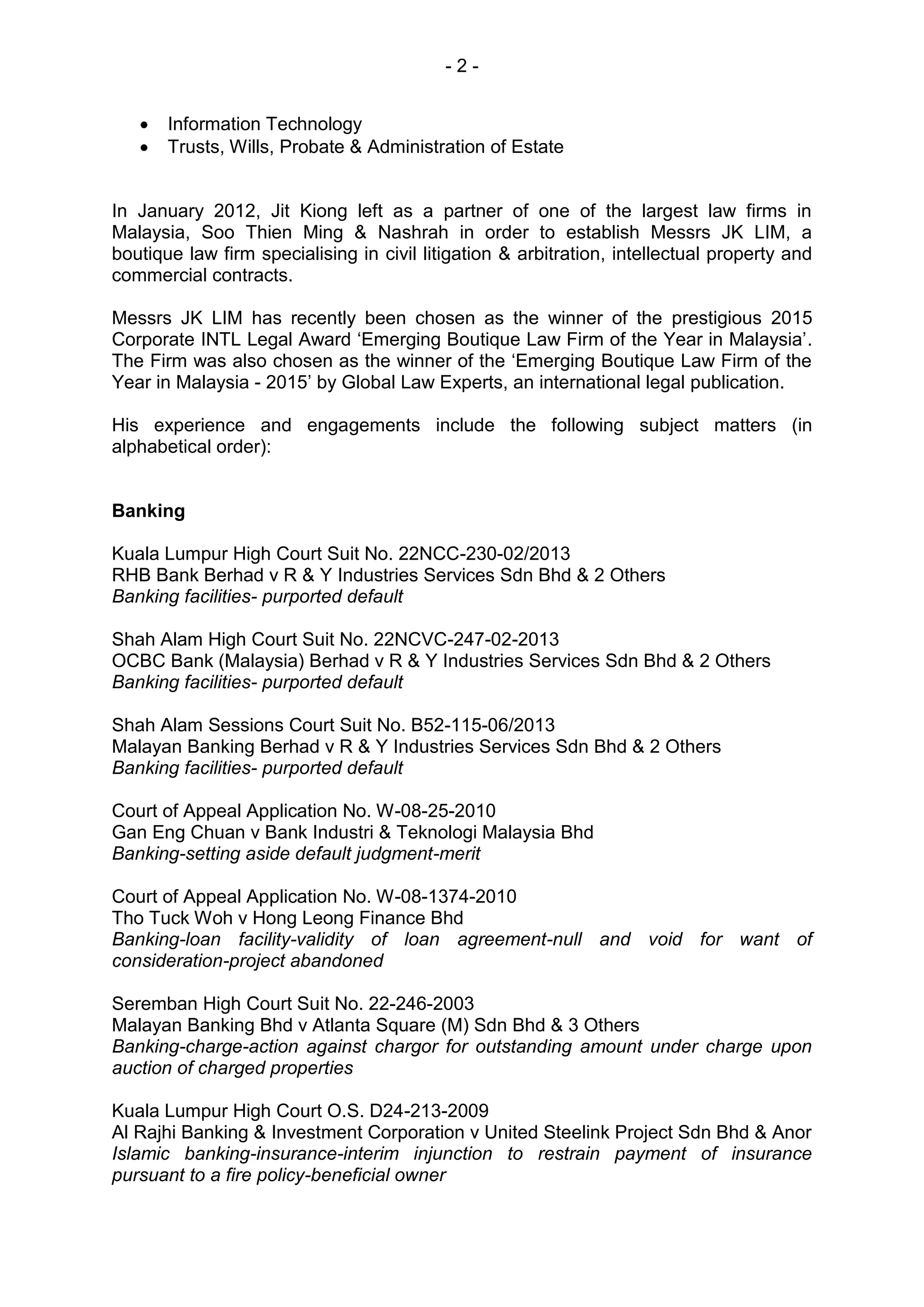 Lim Jit Kiong's CV | PDF