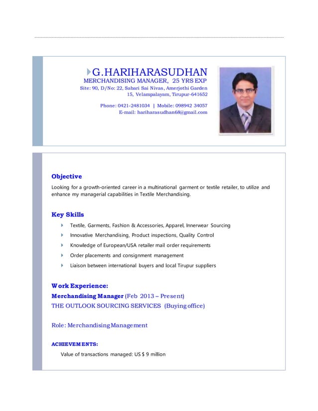 Hari Resume | DOCX | Apparel Industry | Industries