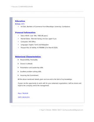 Hari Resume | DOCX