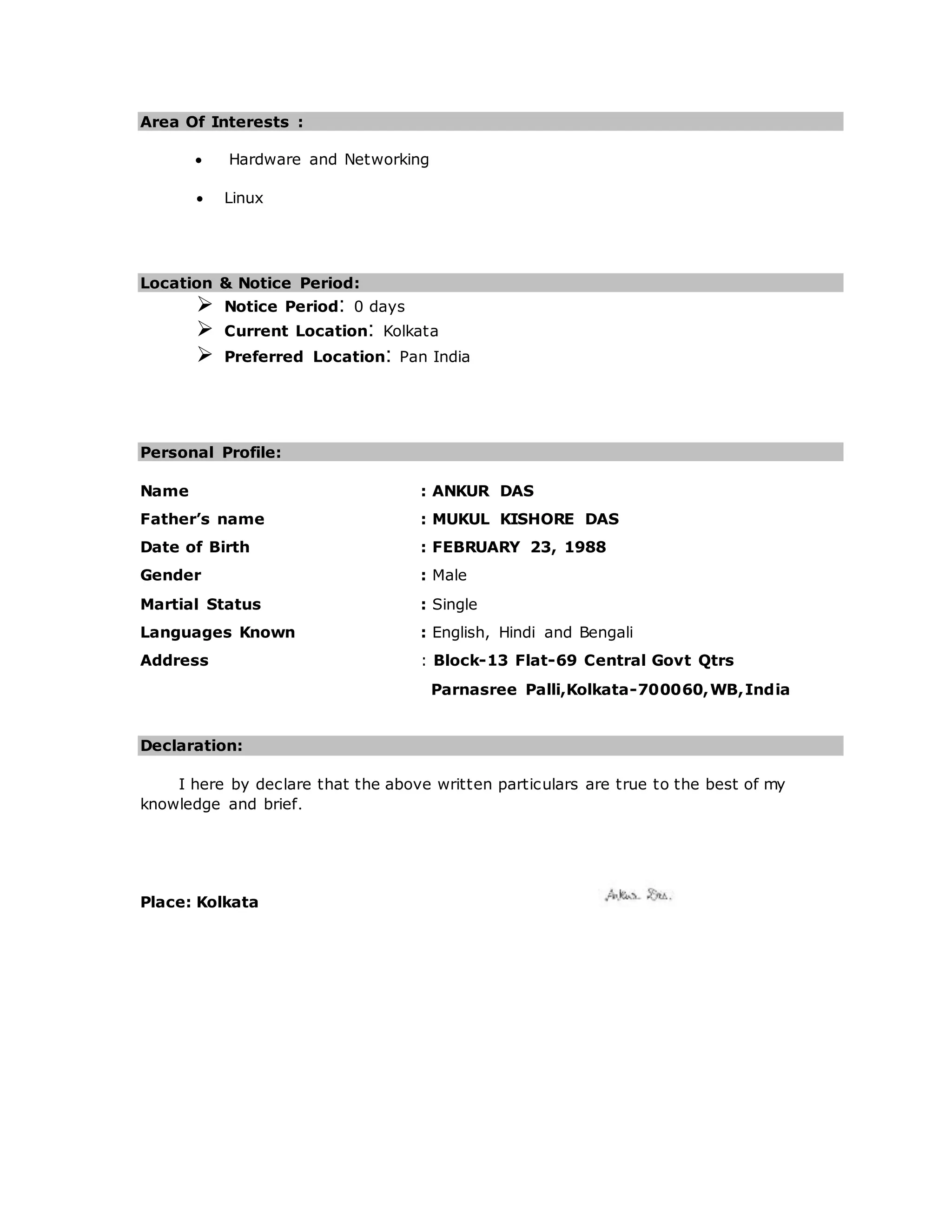 FresherAnkurDasCV_28Mar16 | DOCX | Computer Software and Applications | Computing