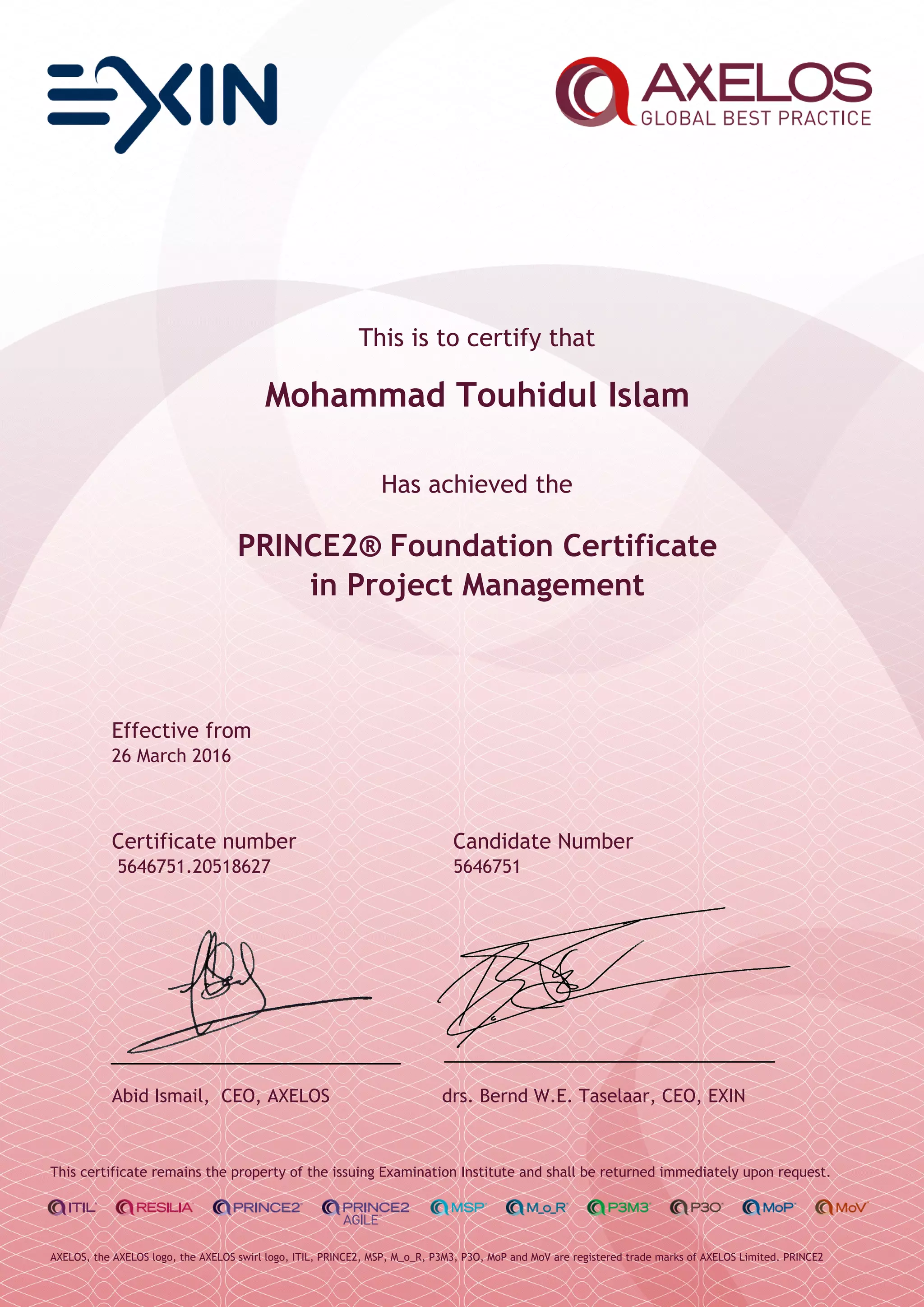 AXELOS prince2 foundation certificate | PDF