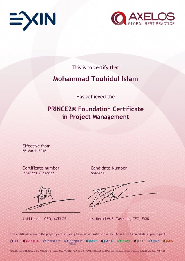 AXELOS prince2 foundation certificate | PDF