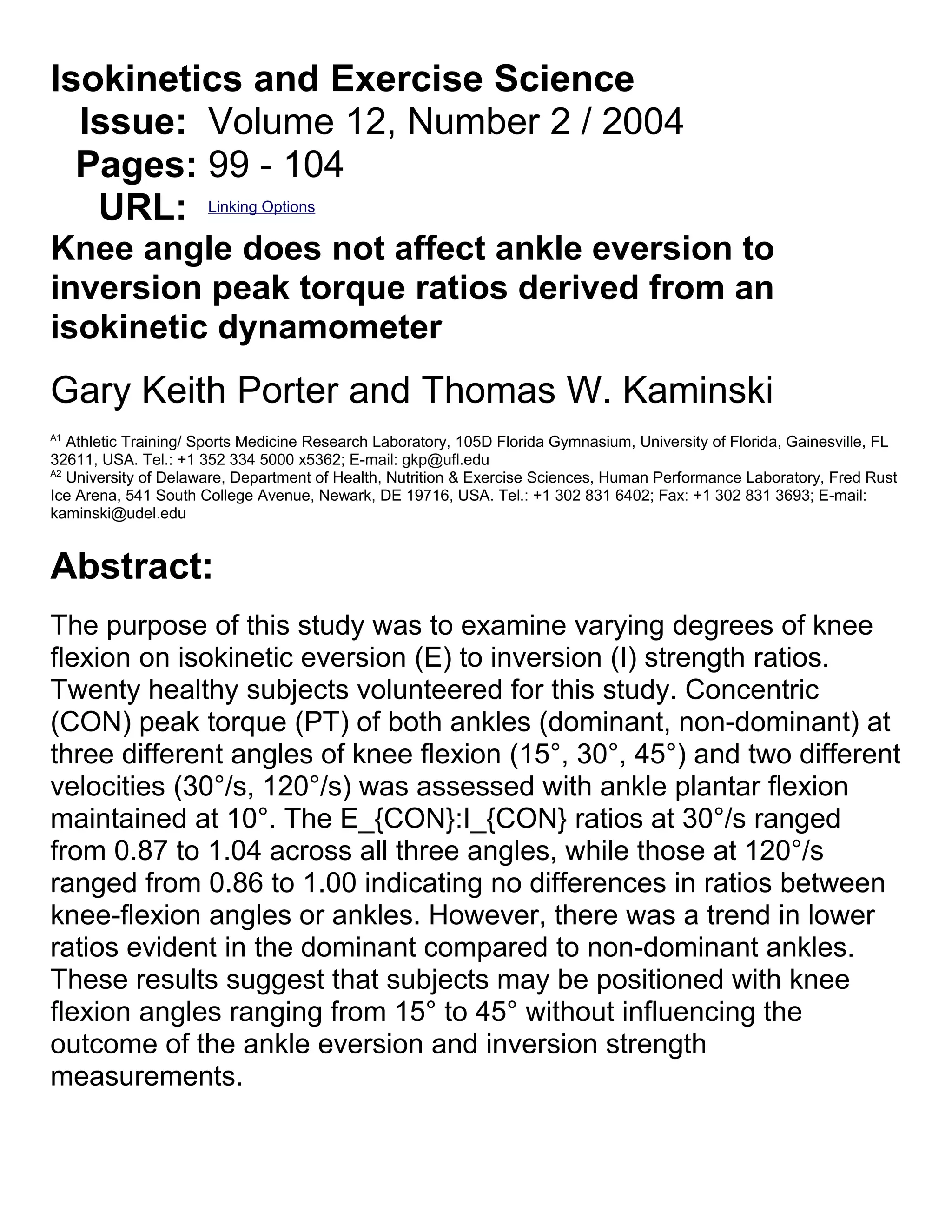 Isokinetics and Exercise Science | DOC