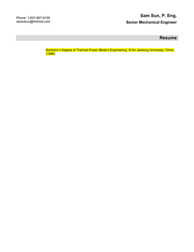 Sam Sun_Sr. Mechanical Engineer | PDF