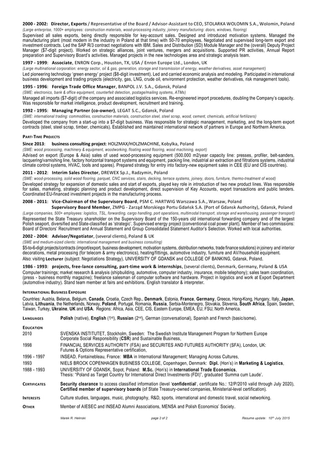 150710 - Marek R Helinski - CV 10.07.2015 EN2 | PDF