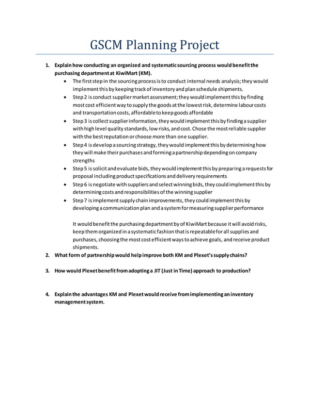 GSCM Planning Project | DOCX | Logistics | Business