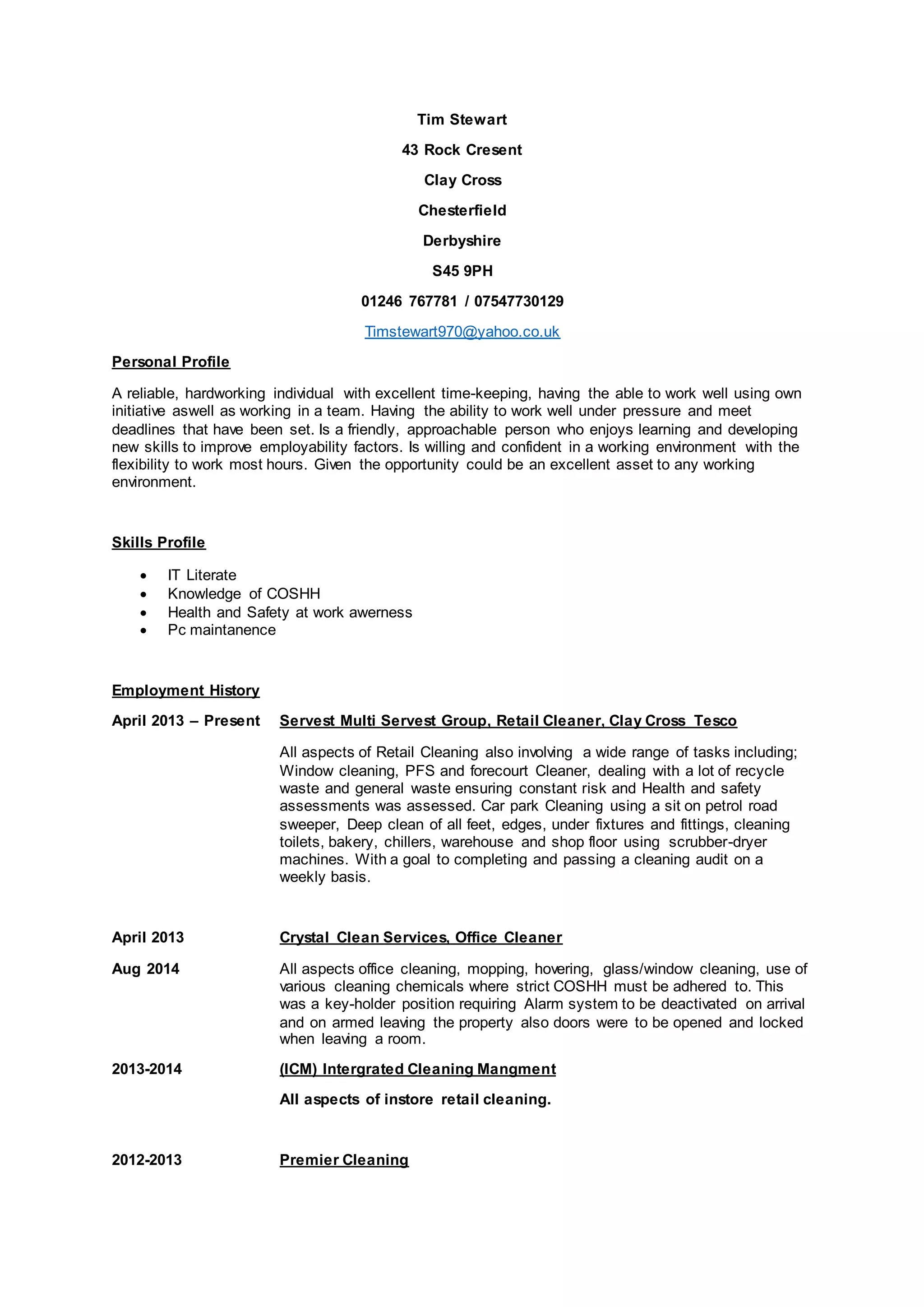 Tim Stewart cv | DOCX