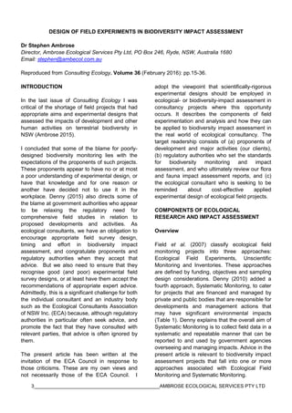 Design of Field Experiments in Biodiversity Impact Assessment | PDF